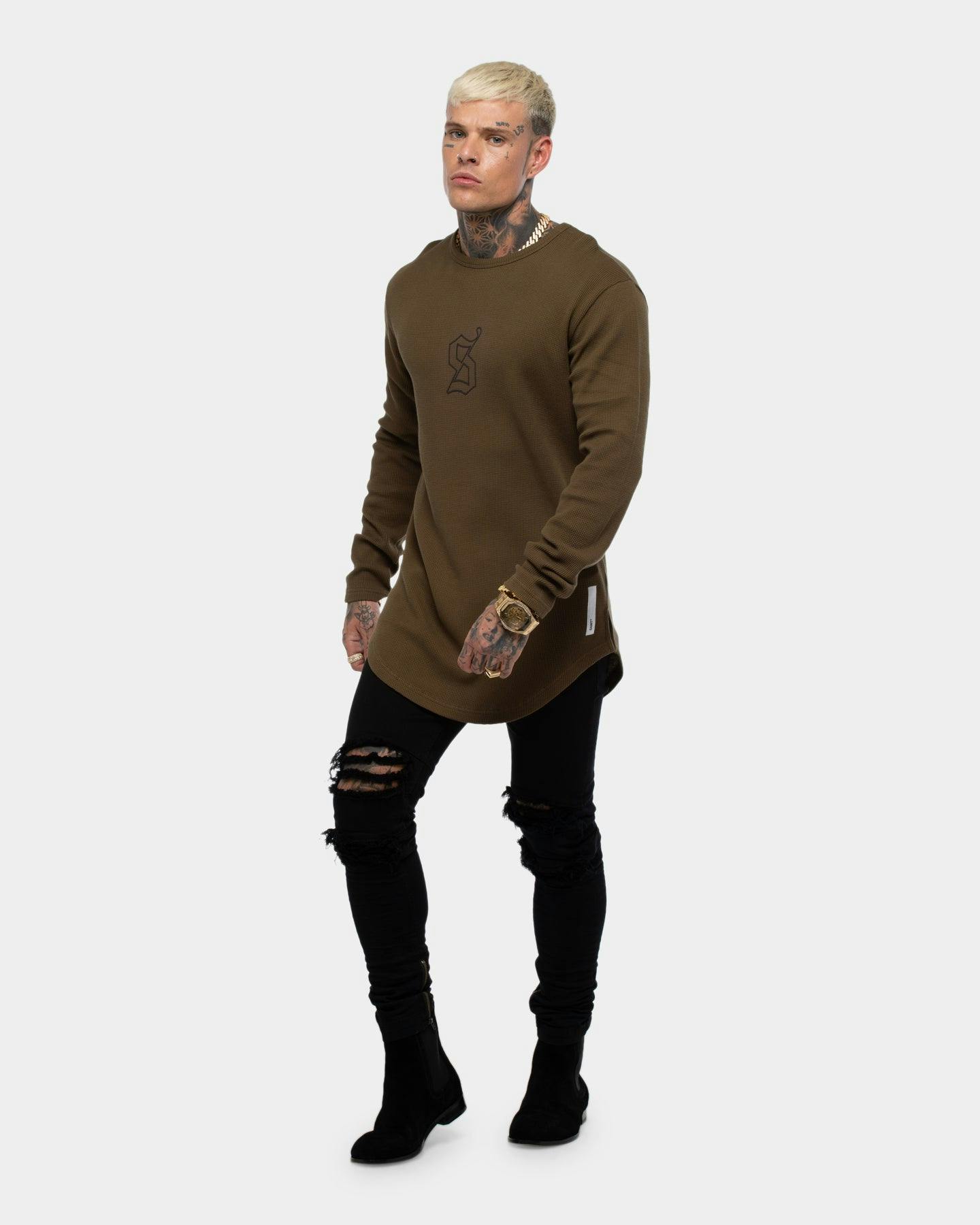 Saint Morta Men's Icon Waffle Long Sleeve T-Shirt Army Green/Black ...