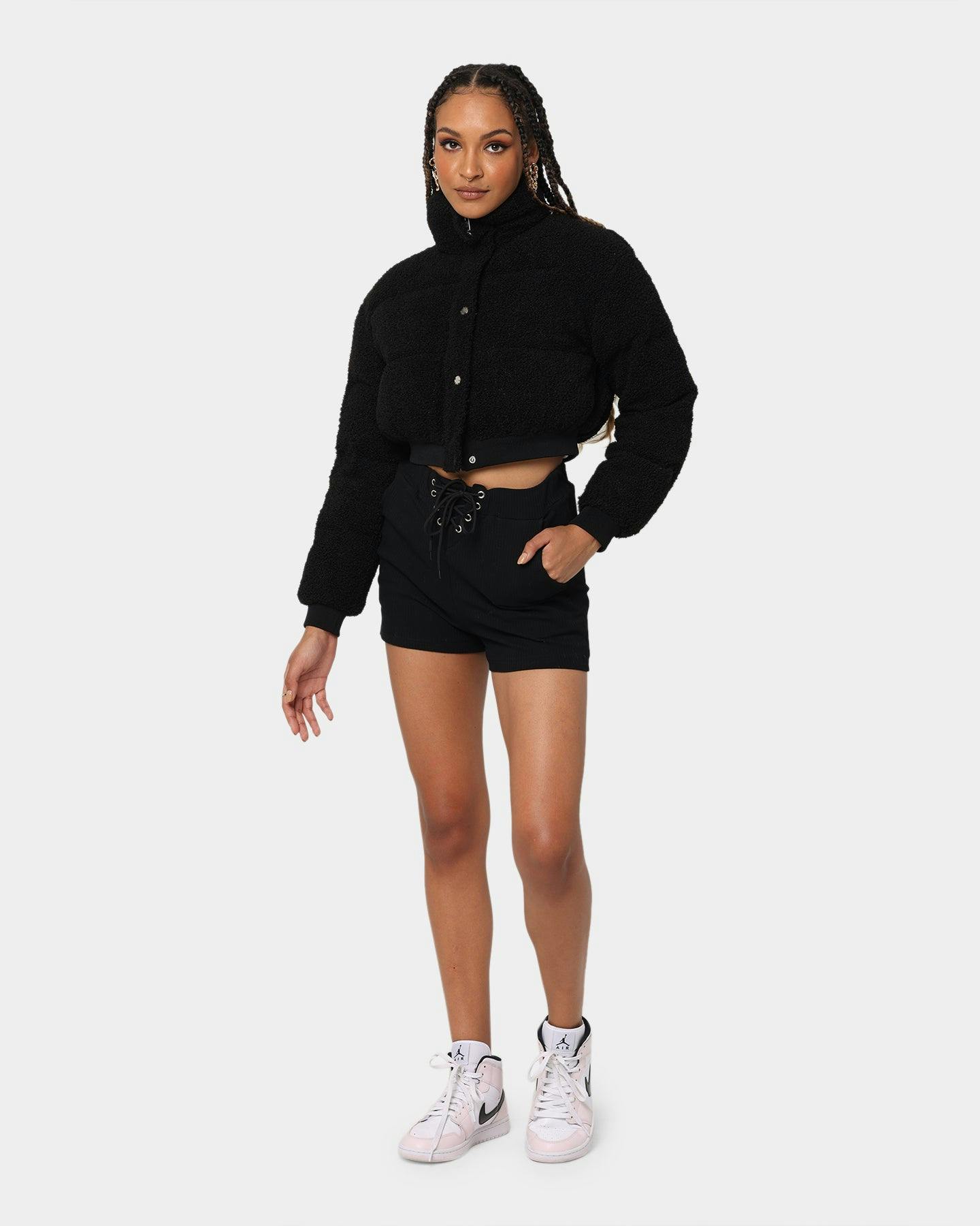 XXIII Women's Lara Crop Sherpa Puffa Jacket Black | Culture Kings US