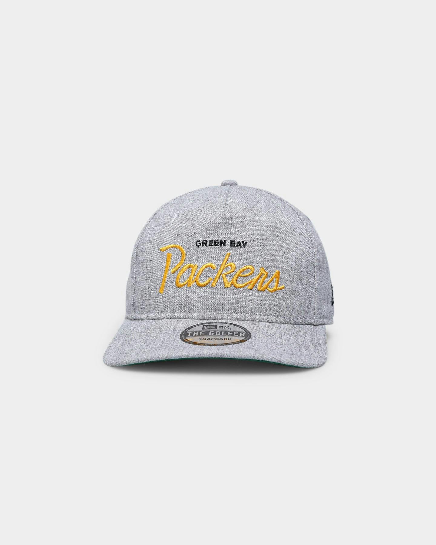 New Era Green Bay Packers Script Old Golfer Snapback Heather Grey ...